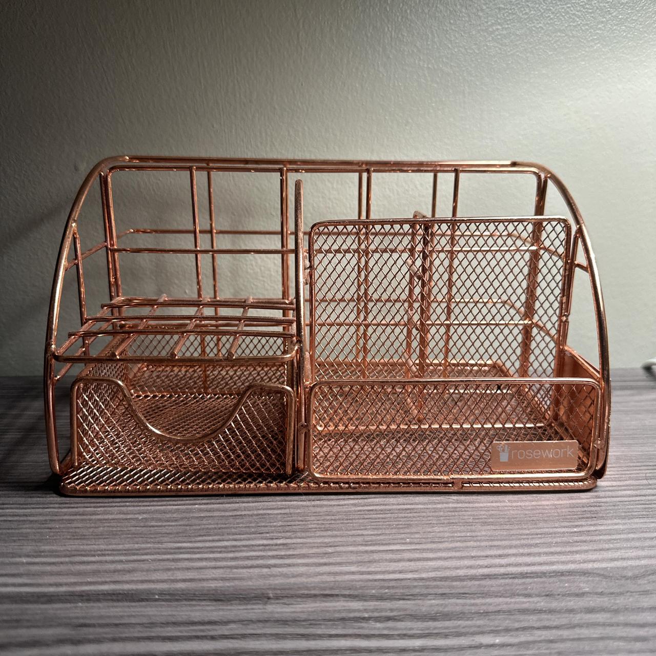 rose gold metal desk organizer with drawer ᯓ★ PLZ... | Depop