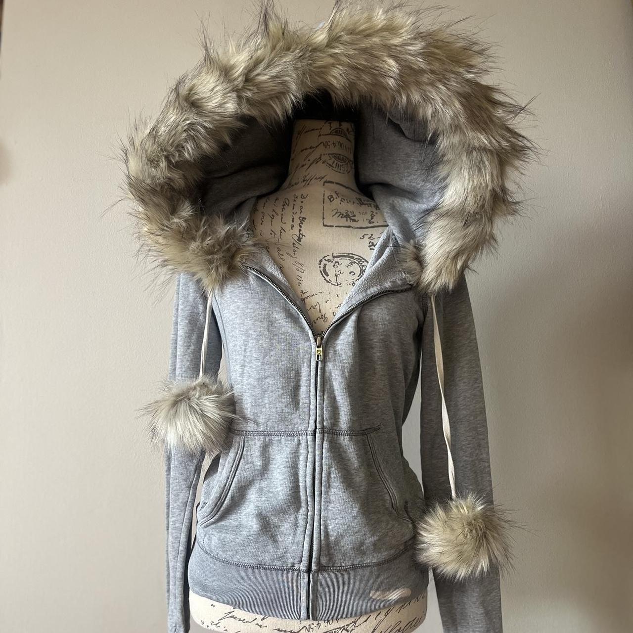 Size small y2k vs pink fur hood zip up with Pom Poms... | Depop