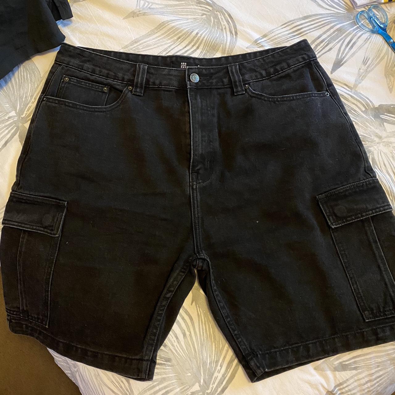 Black denim cargo shorts / Size 38 - Depop