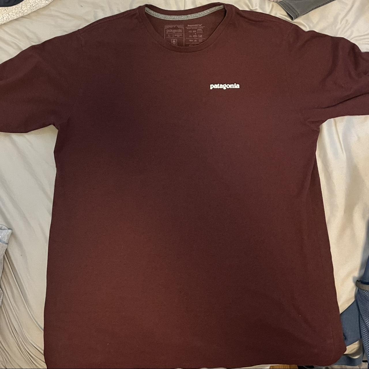 Patagonia tee shirt Color : burgundy maroon... - Depop