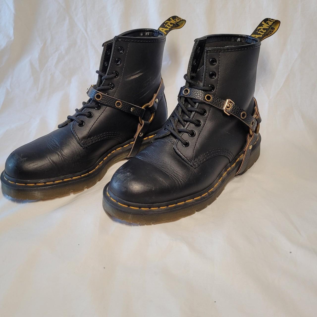 Black leather boot harness pair with brass... - Depop