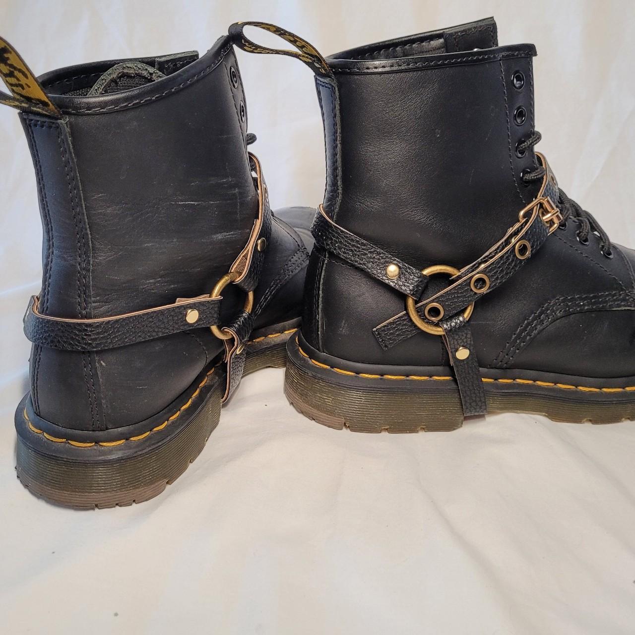 Black leather boot harness pair with brass... - Depop