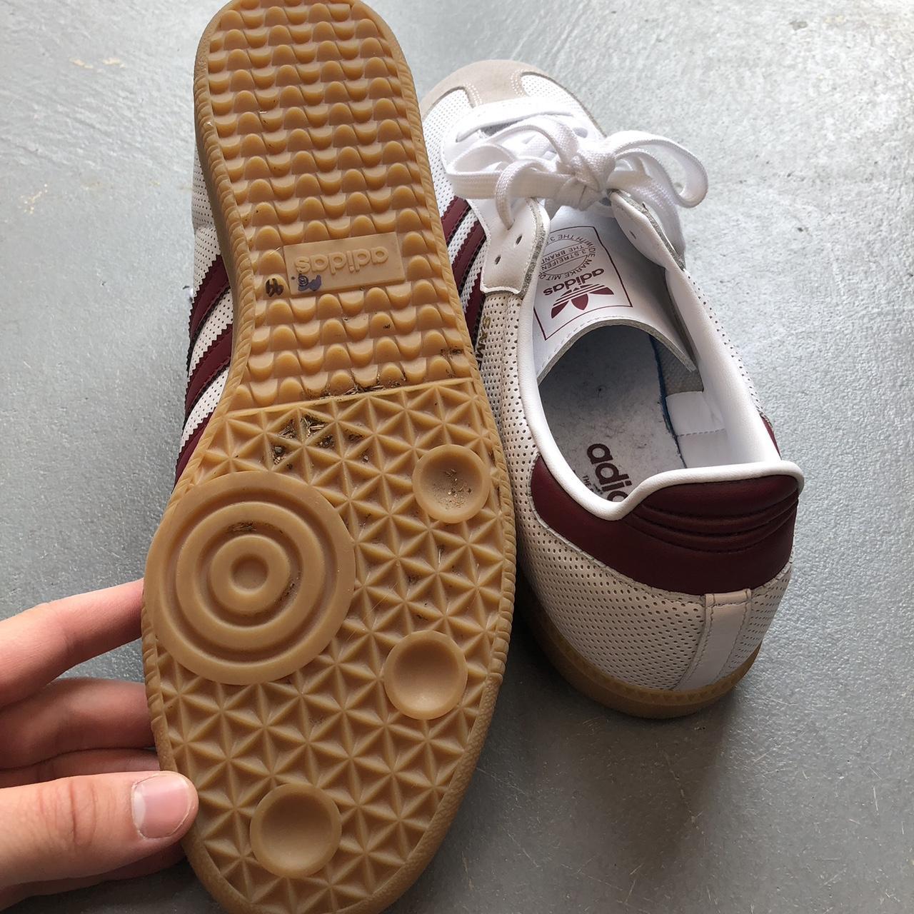 Adidas Men's White and Burgundy Trainers | Depop