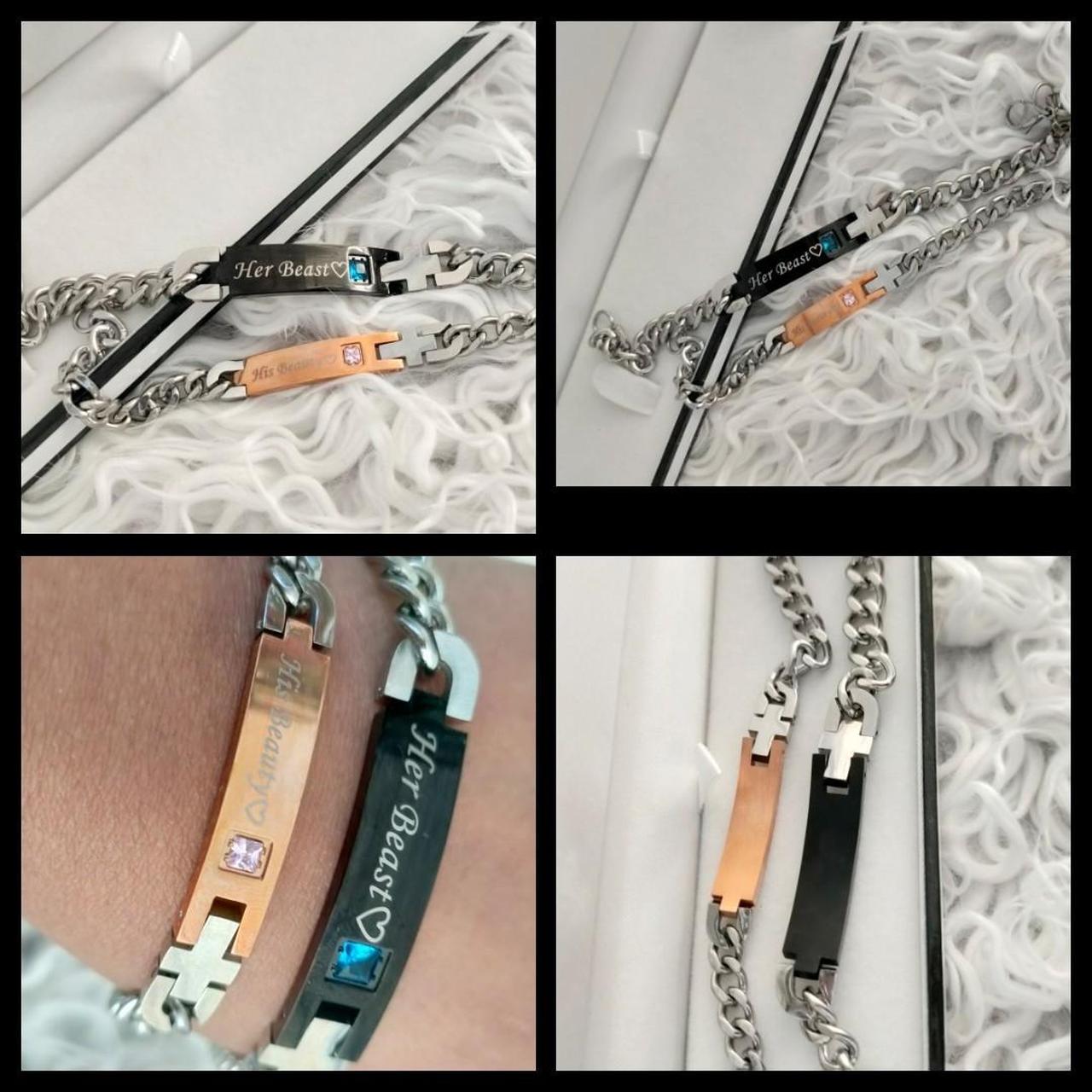 Engraved couples chain stainless steel bracelet with... - Depop