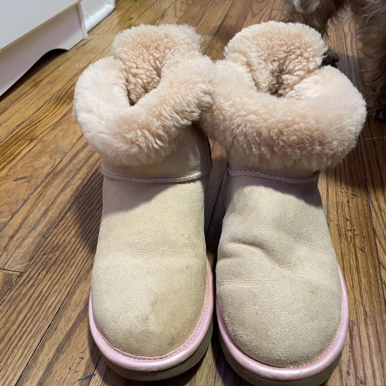 cute pink/beige coquette uggs with 1 ribbon size 9 - Depop