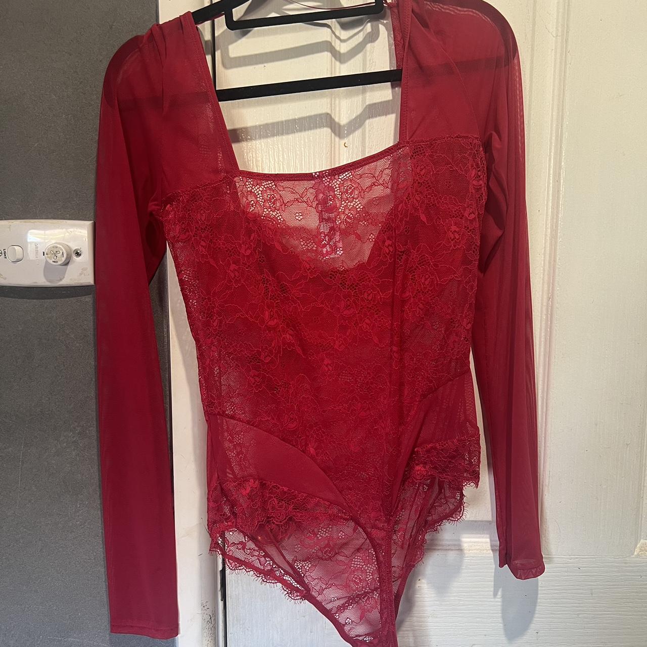 Glassons red lace body suit size 12 Never worn... - Depop