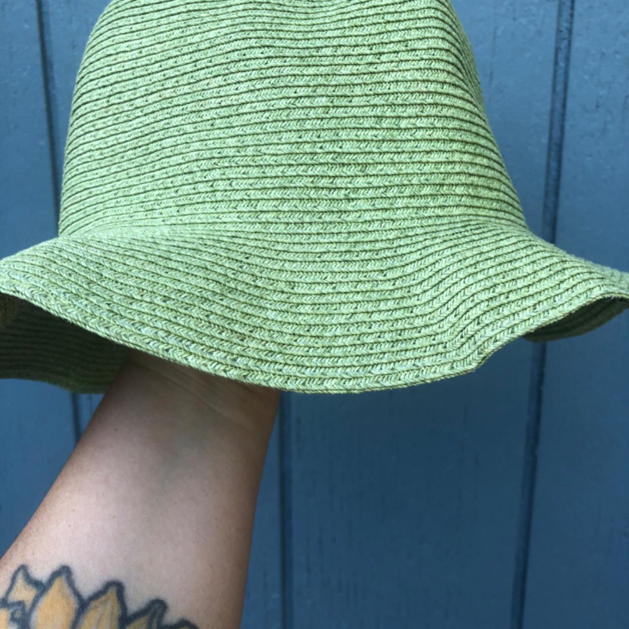 Hand woven lime green bucket hat. Not branded. Made... - Depop