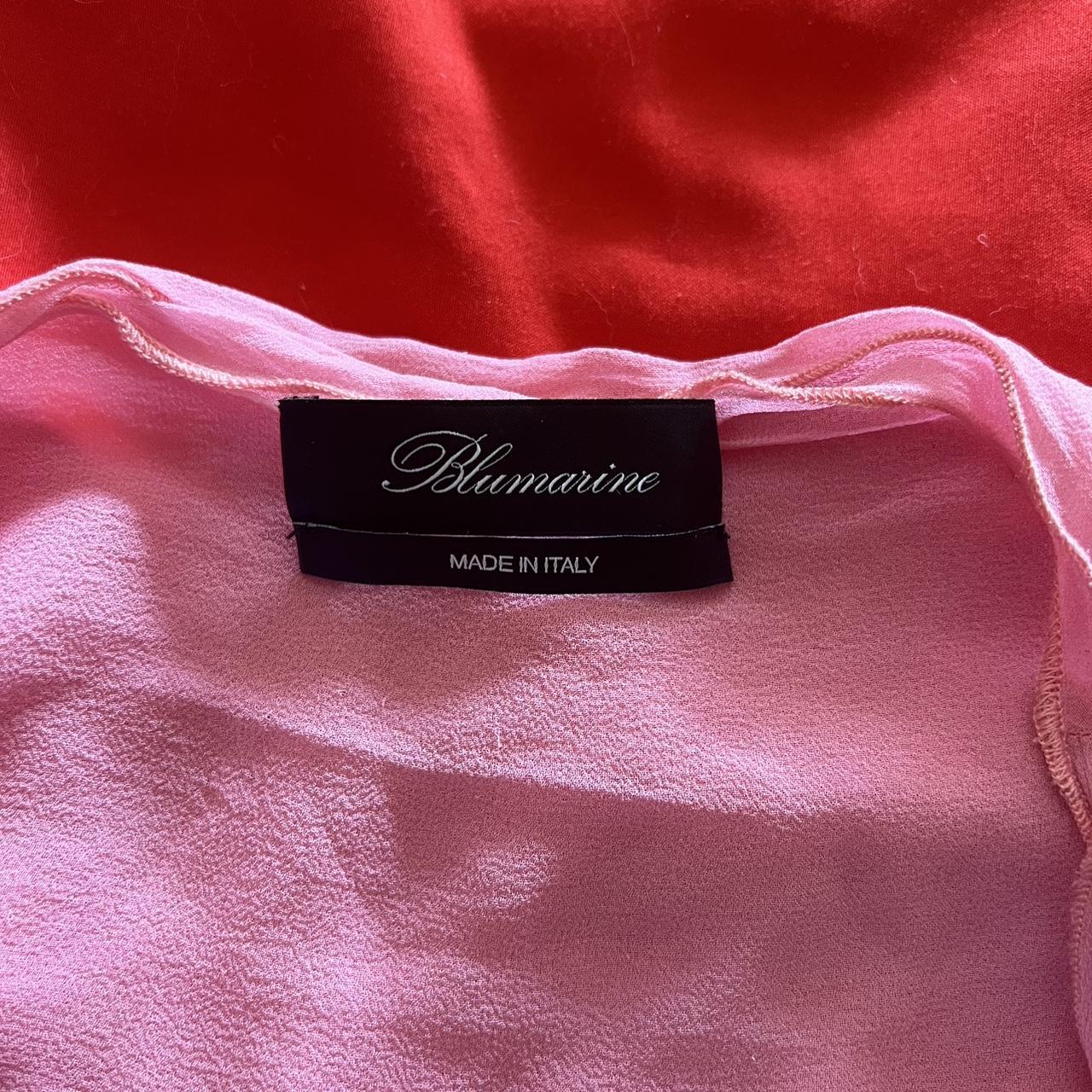 BLUMARINE Pink Ruffled Silk Shirt with Ribbon Top.... - Depop