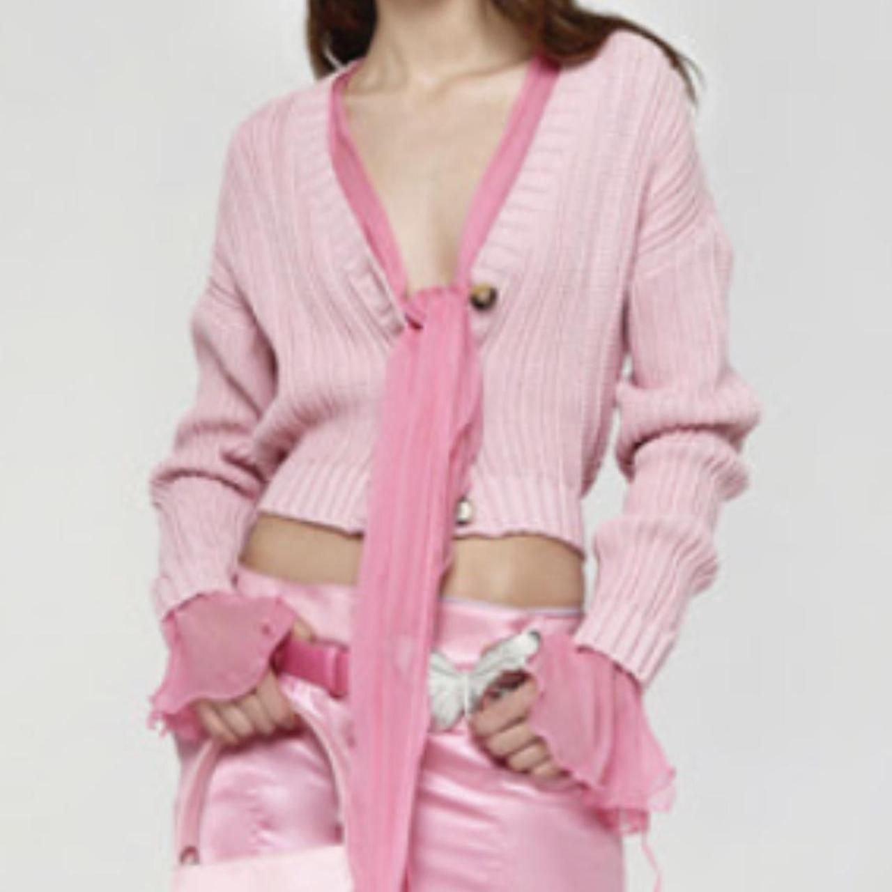 BLUMARINE Pink Ruffled Silk Shirt with Ribbon Top.... - Depop