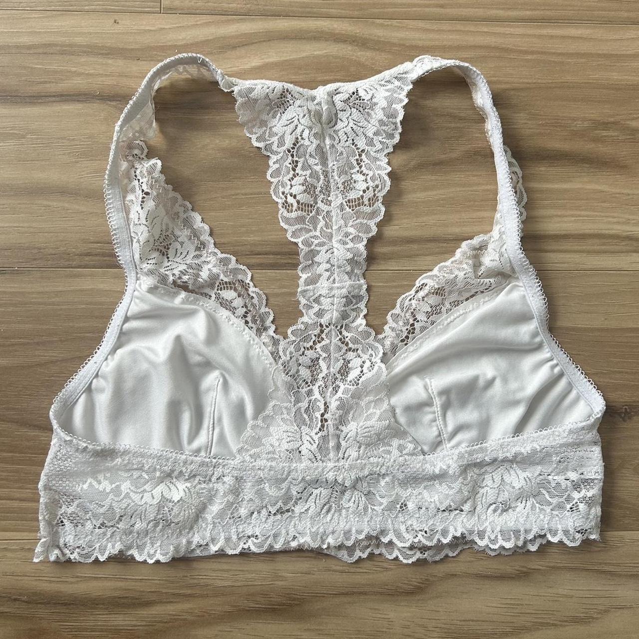 White lace bralette Width: 25in No cup size, but... - Depop