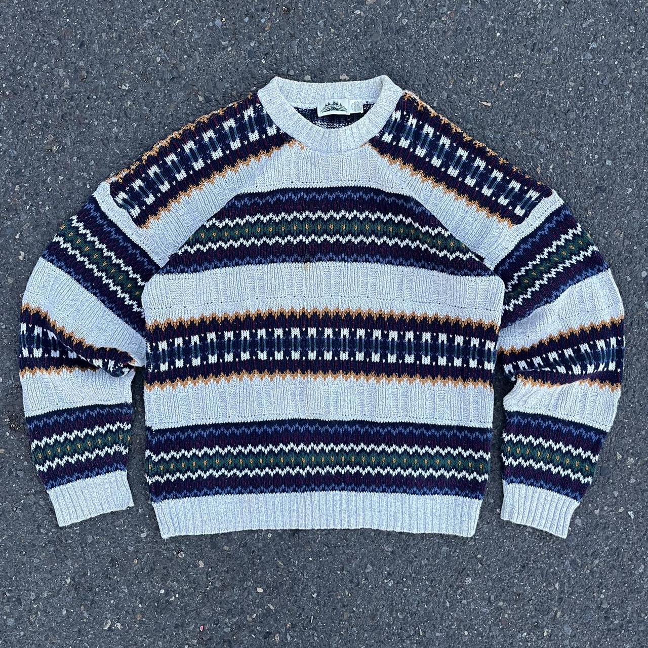 Crazy patterned vintage knit sweater Super colorful... - Depop