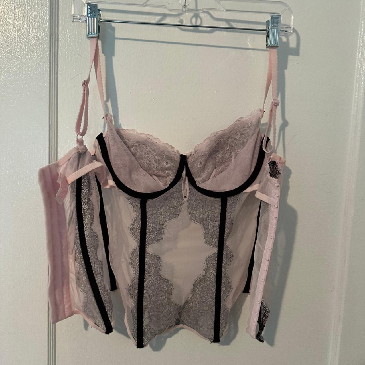Victorias Secret Pink Corset With Black Lace 36c Depop