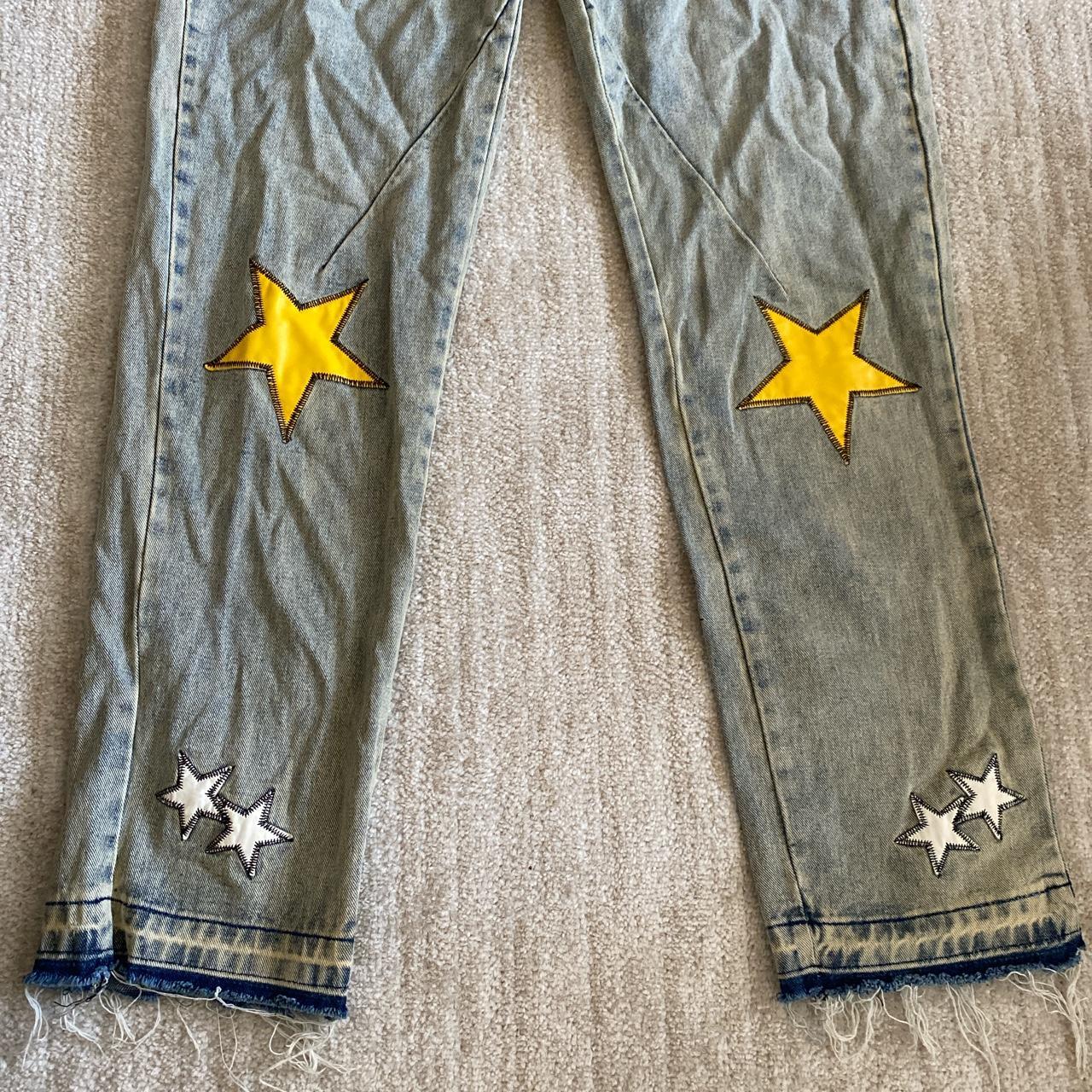 Men’s vintage distressed jeans Leather star patches... - Depop