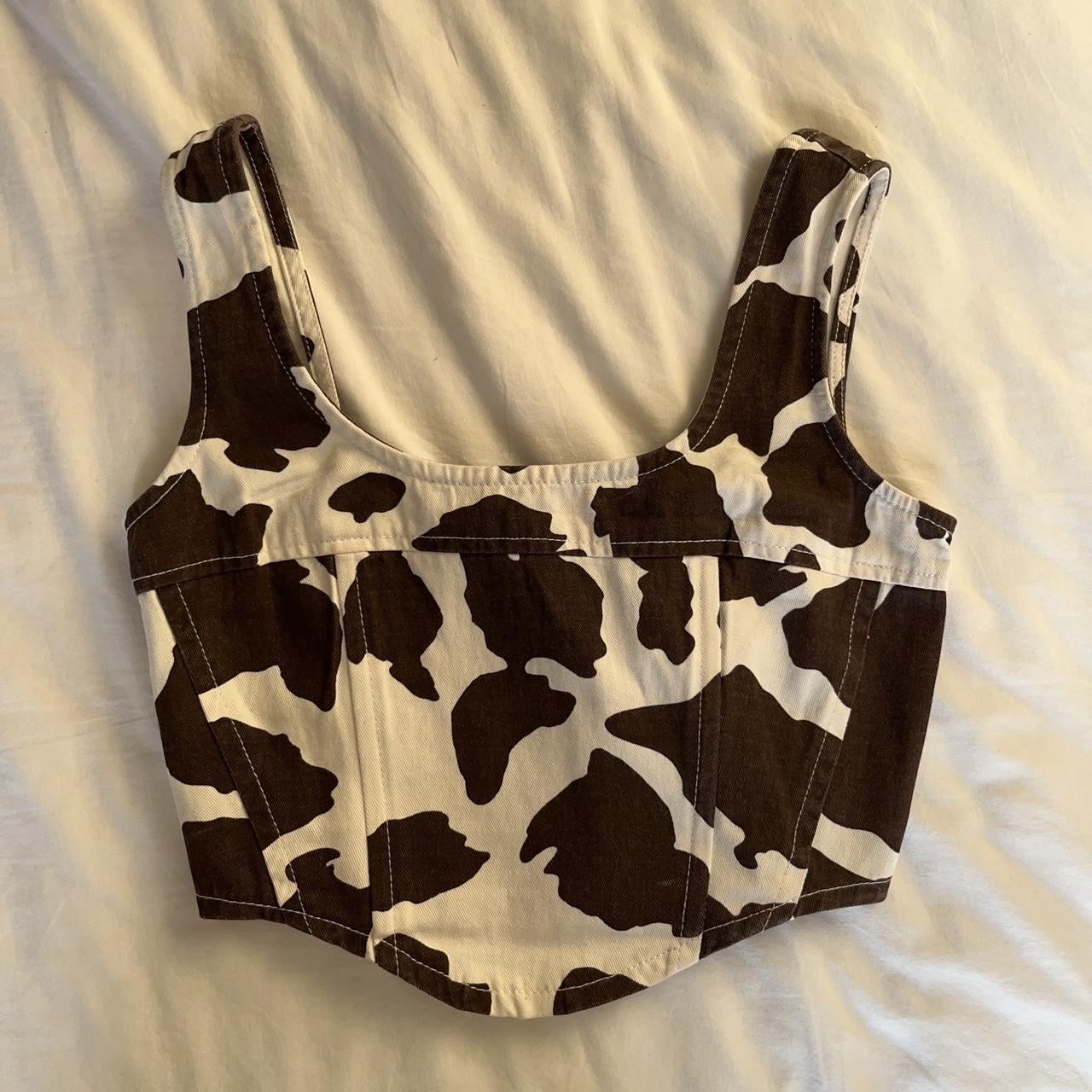 🤎🤍Brown cow print corset top🤍🤎 It has a stretchy... - Depop