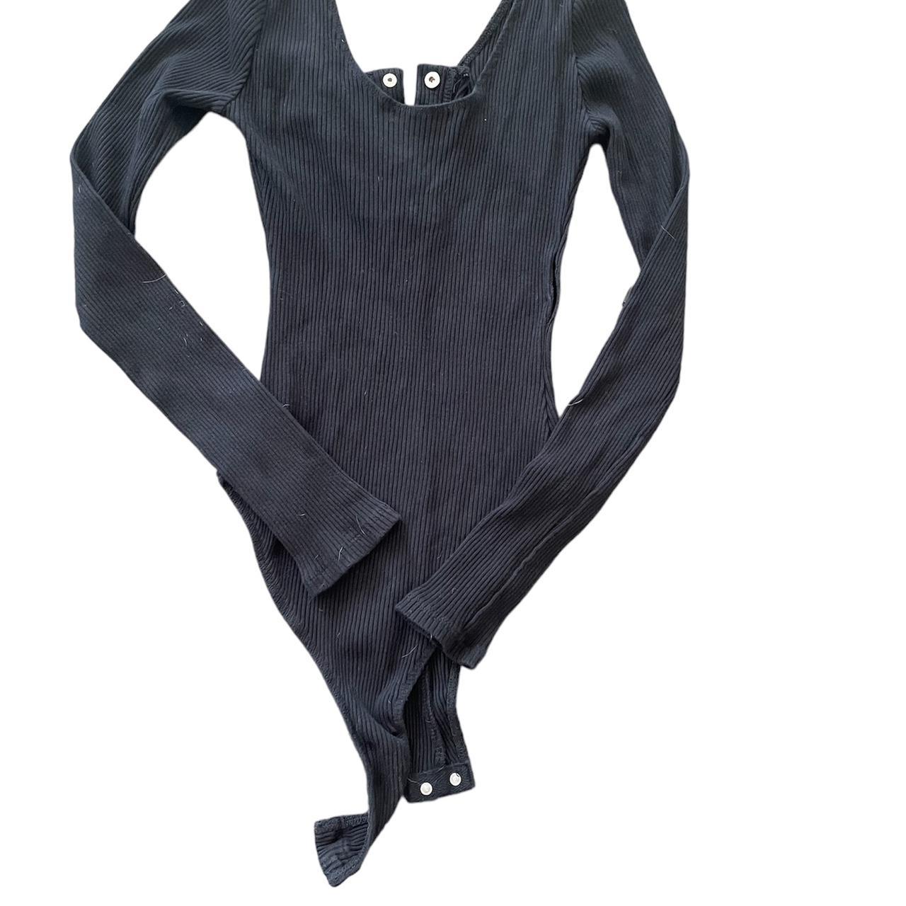 Black, synching, body-con one piece bodysuit with... - Depop