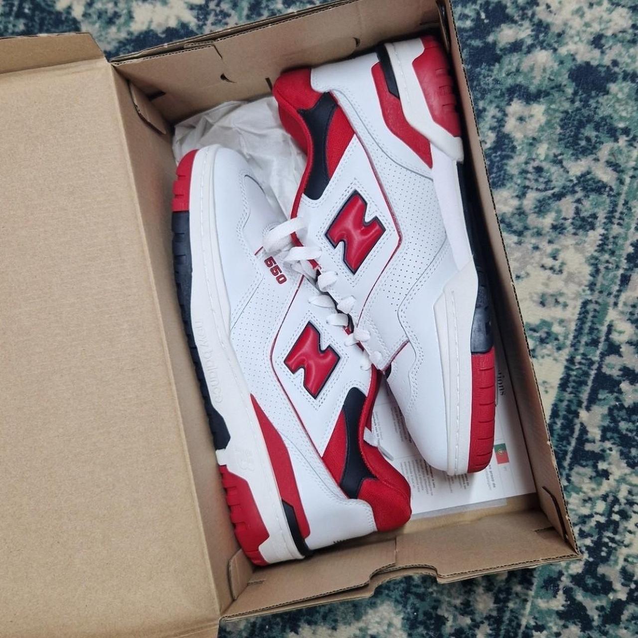 New Balance Men's White and Red Trainers | Depop