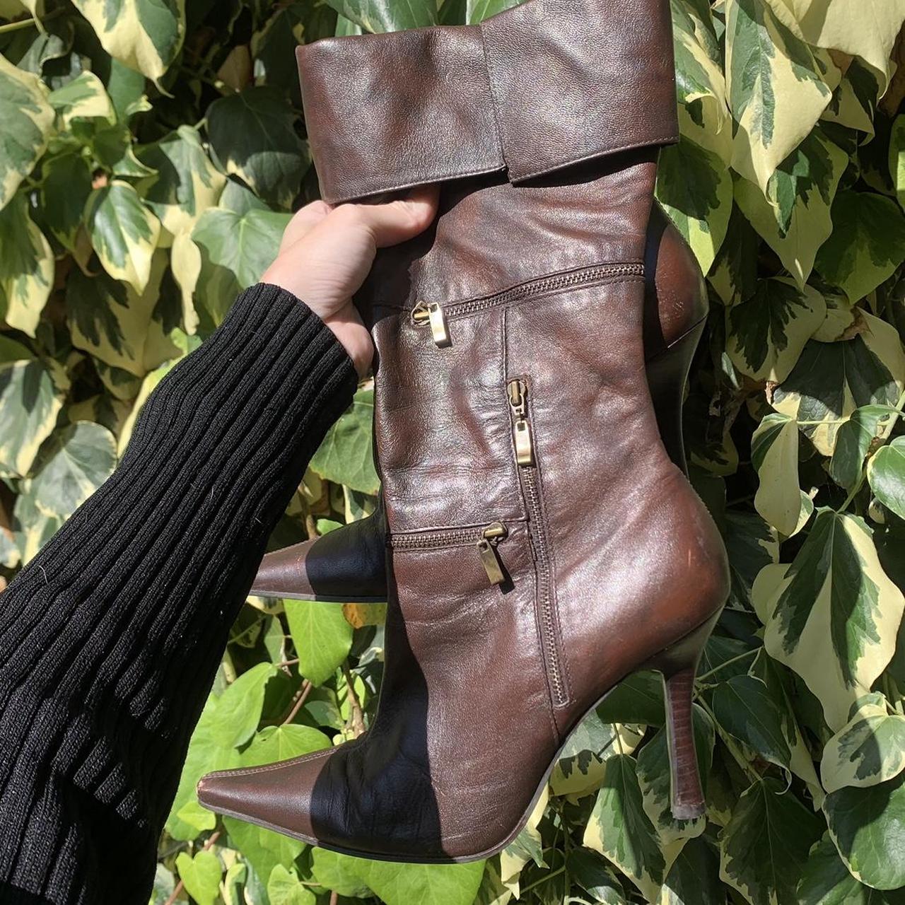 Ultimate y2k brown heeled leather boots - in great... - Depop