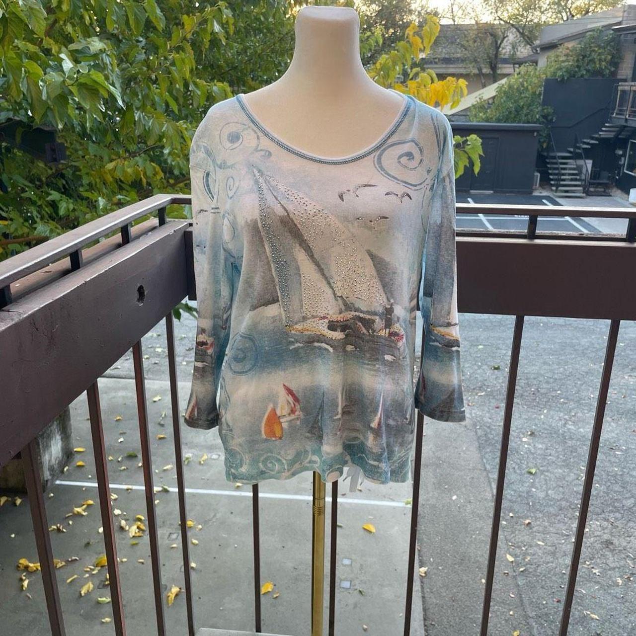 Cactus Bay Apparel Women's Rhinestone Sailboat 3/4... - Depop