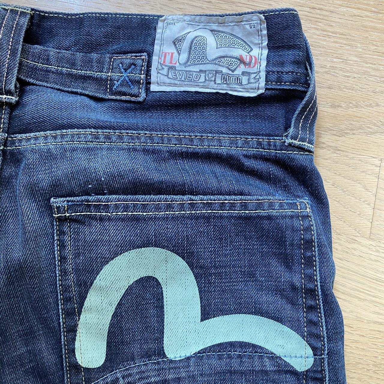 Evisu x puma collab jeans. Straight leg fit. Logo... - Depop
