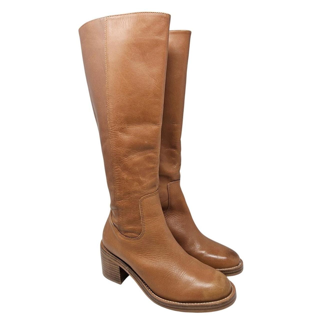 J.Crew 6 Knee-high Stacked-heel Boots Camel Brown... | Depop