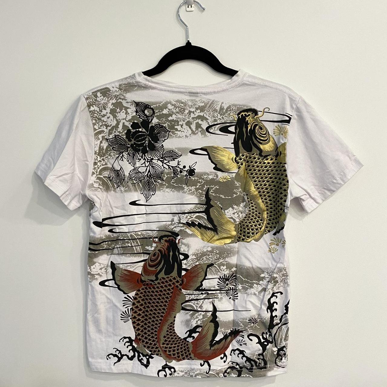 Japanese-style t-shirt with koi fish design on both... - Depop