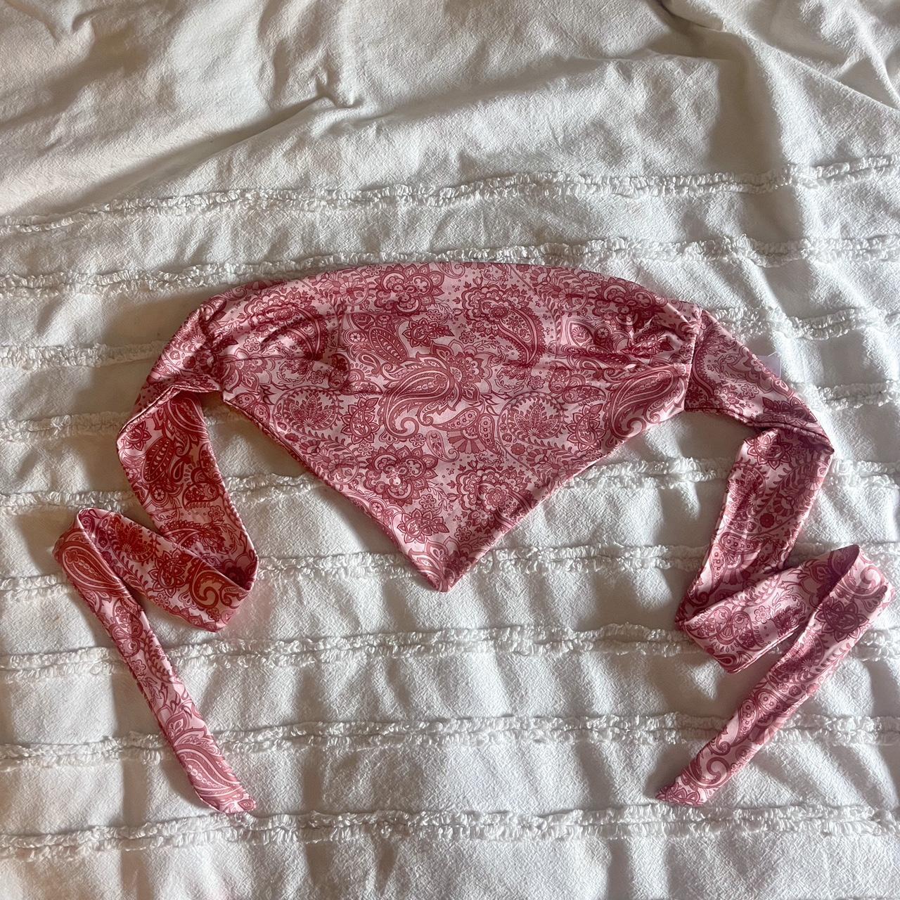 adorable pink tie triangle top really good material... - Depop