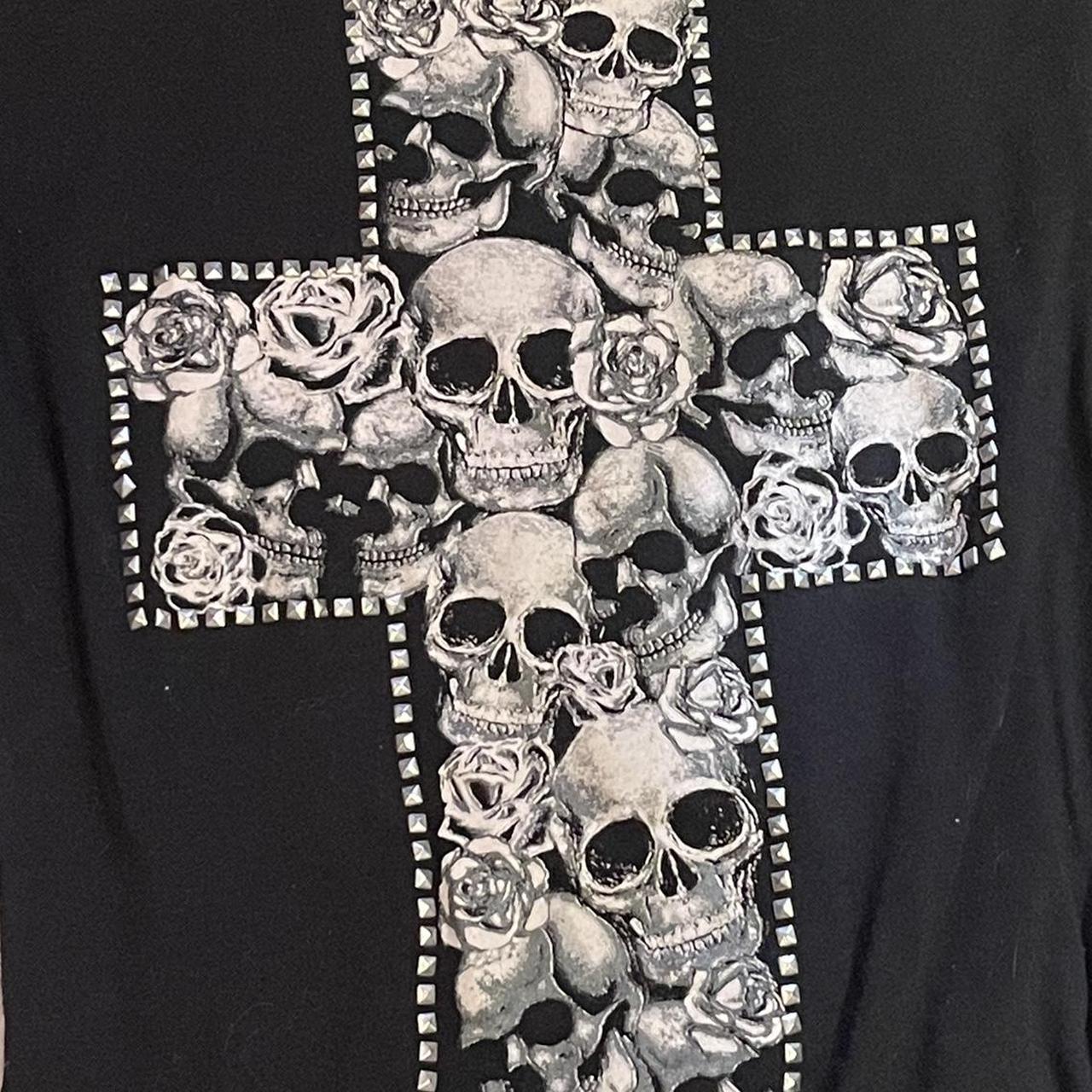 Black and white skull cross top fit s #goth #emo... - Depop