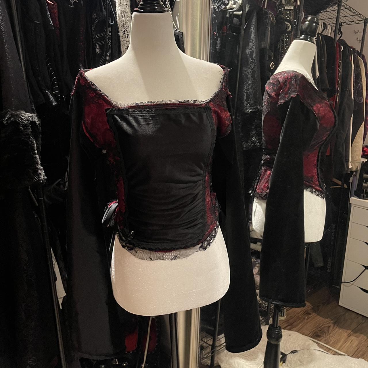 gothic red and black velvet bell sleeved top... - Depop