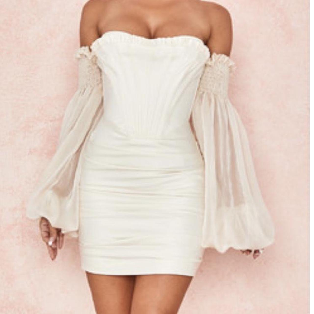 House of CB cream corset dress with long balloon... - Depop