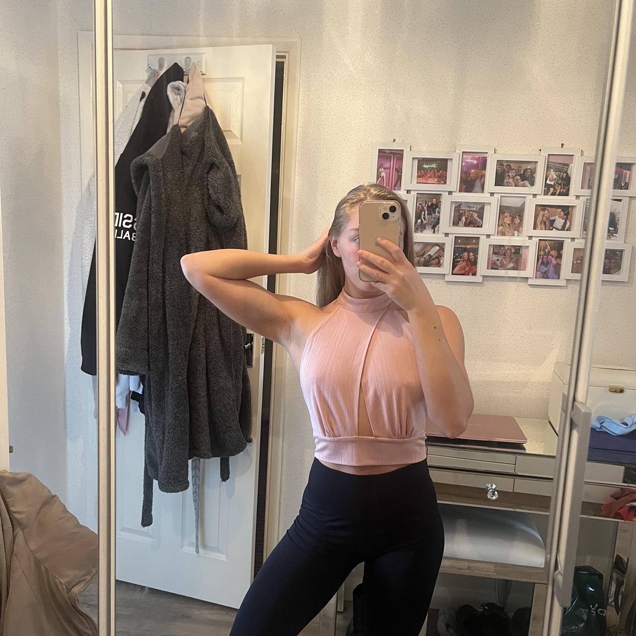 Topshop, baby pink cut out back crop top. Worn once... - Depop