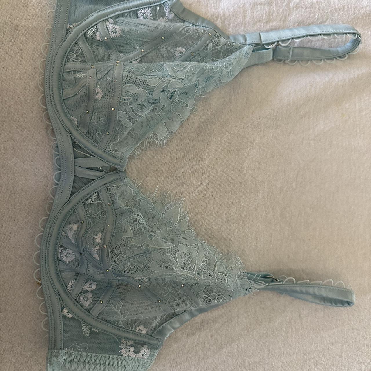 soft cup wired white floral and blue lace bra. tried... - Depop