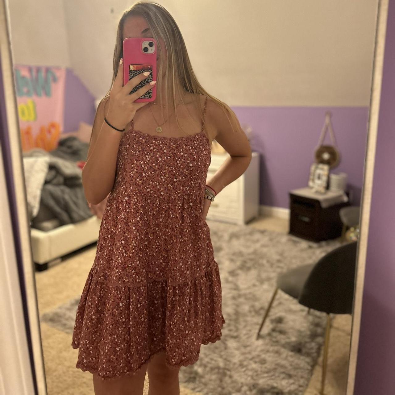 Altar'd State Women's Burgundy and Pink Dress | Depop