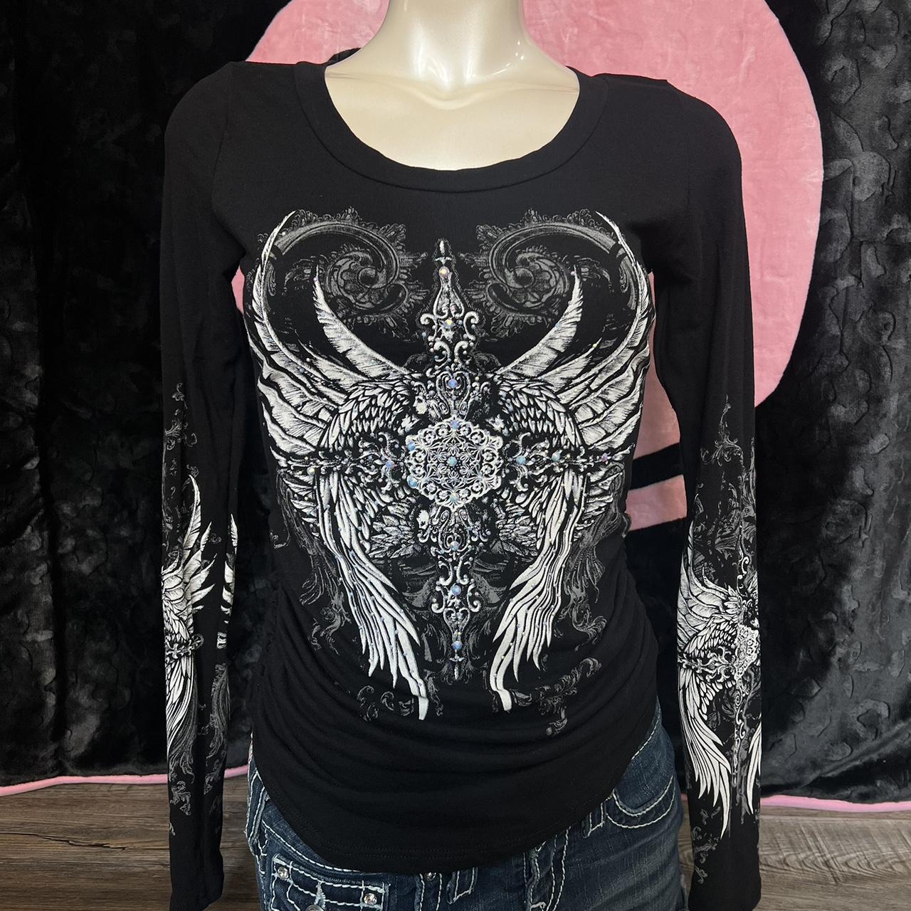 sinful affliction grunge rhinestoned long sleeve... - Depop
