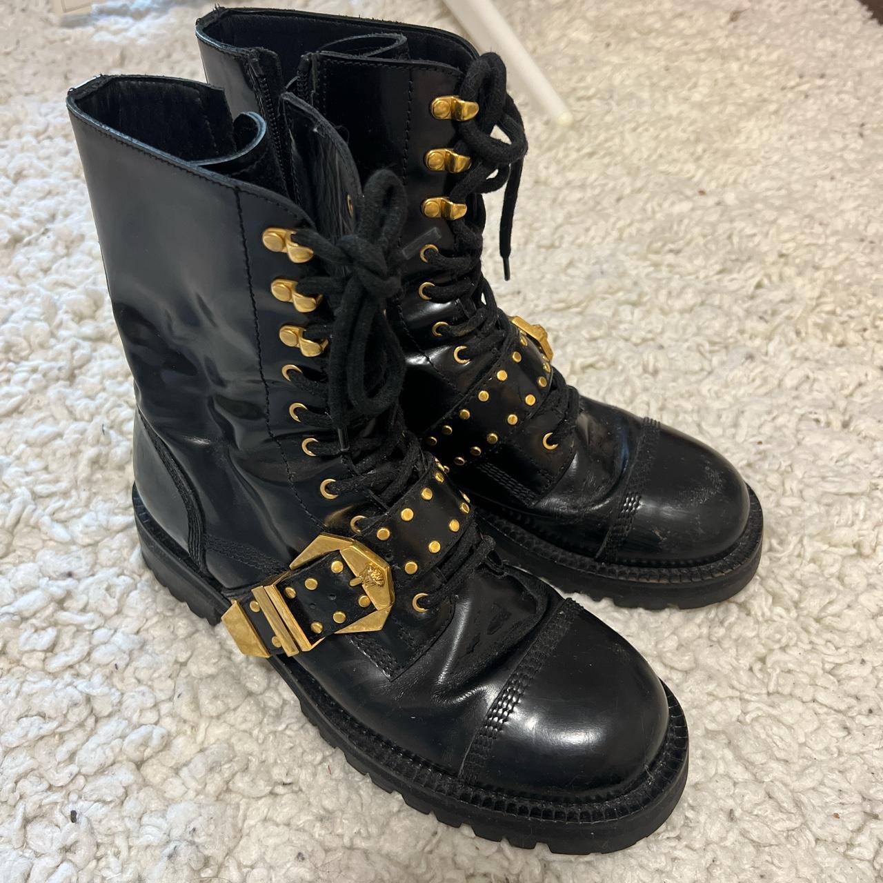 VERSACE BLACK TRIBUTE COMBAT BOOTS lightly worn EUR... - Depop