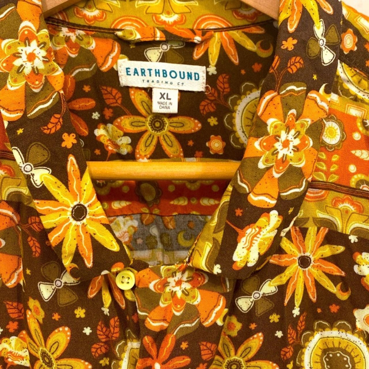 Earthbound retro orange and brown floral shirt... | Depop