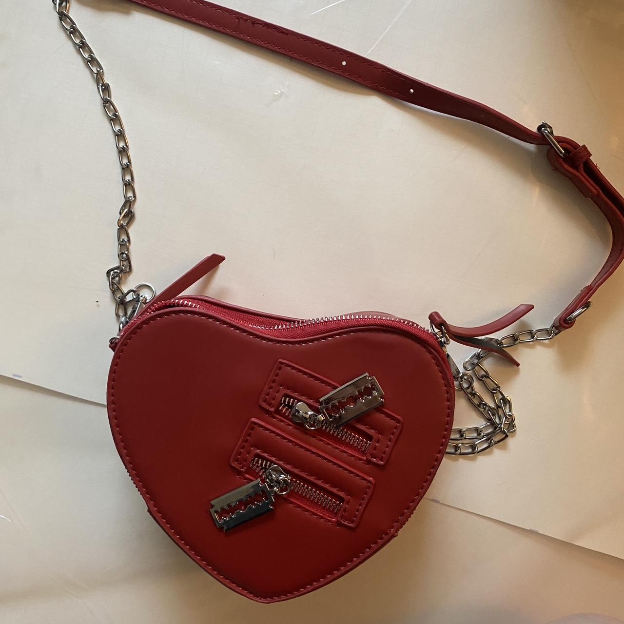 small leather red heart purse from shein/temu, cross... - Depop