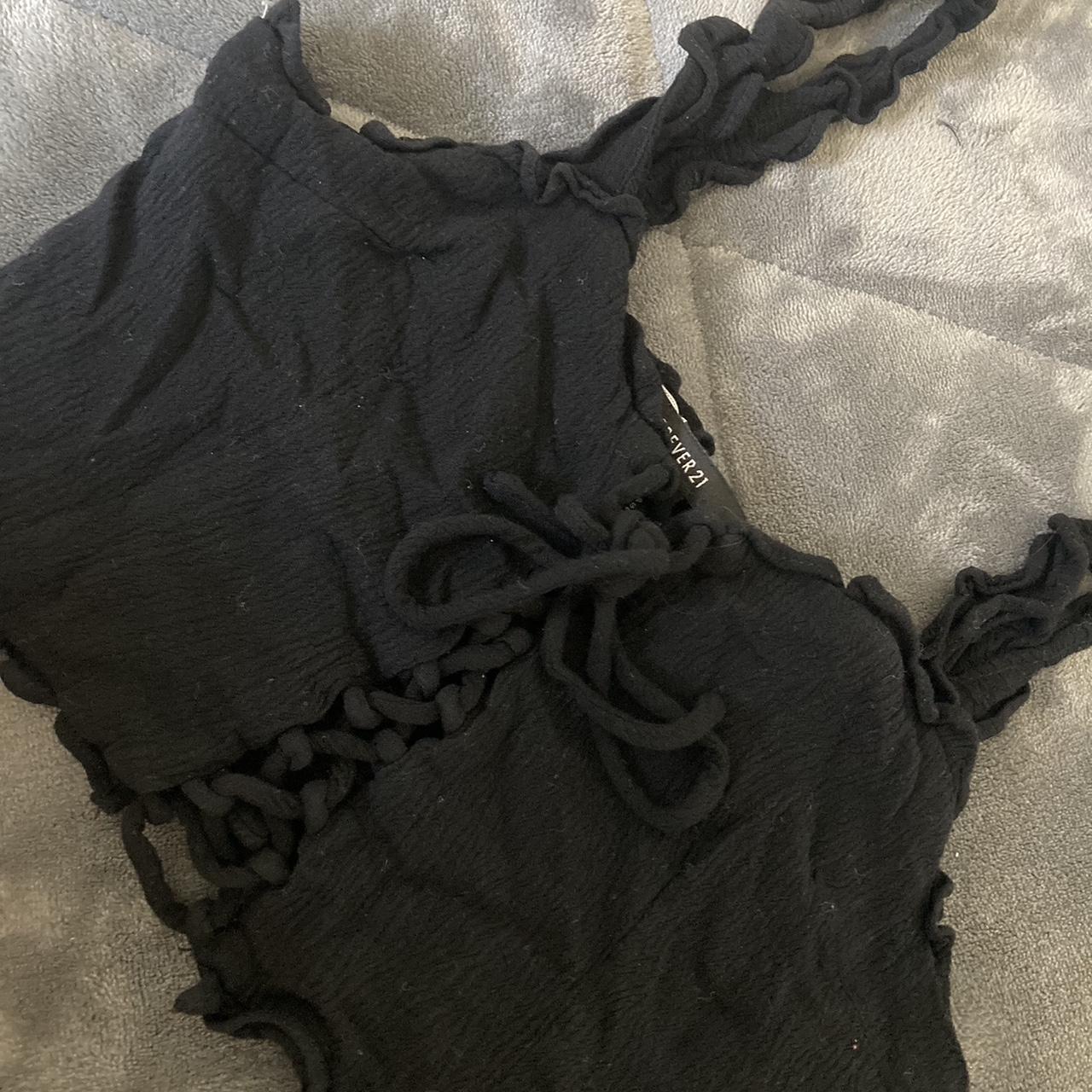 Black spaghetti strap front tie ribbed crop top -... - Depop