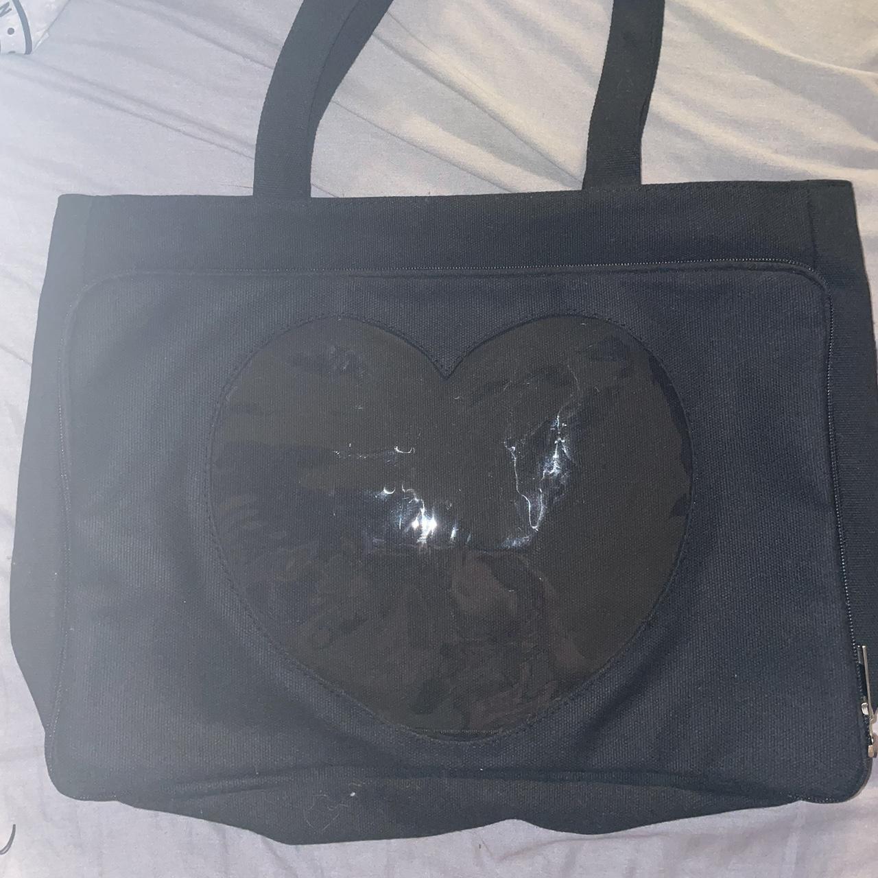 heart shaped clear black ita bag for anime keychain... - Depop