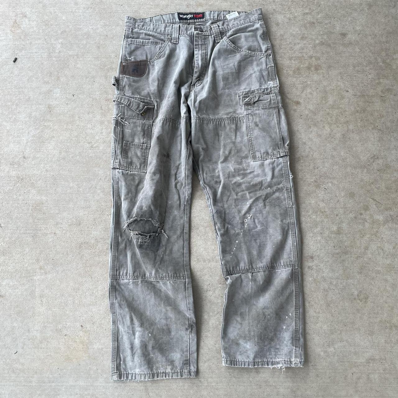 distressed wrangler riggs work pants tagged 34x 34... - Depop