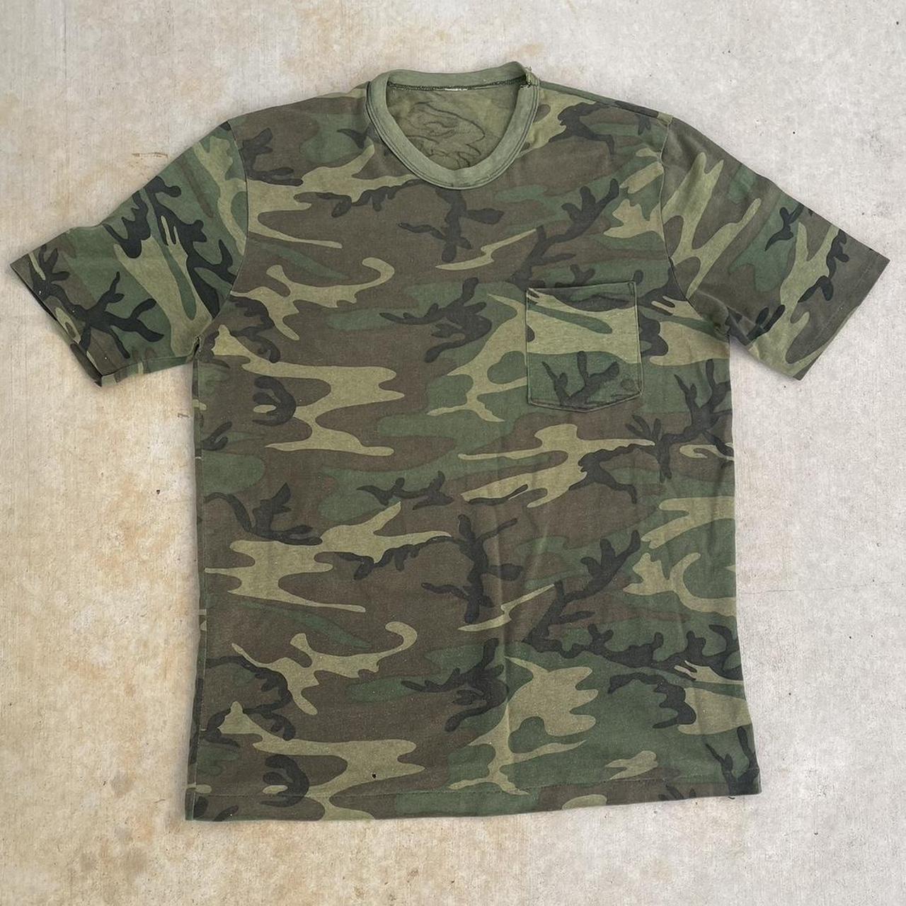 vintage 80s camo pocket tee tag is cut fits L good... - Depop