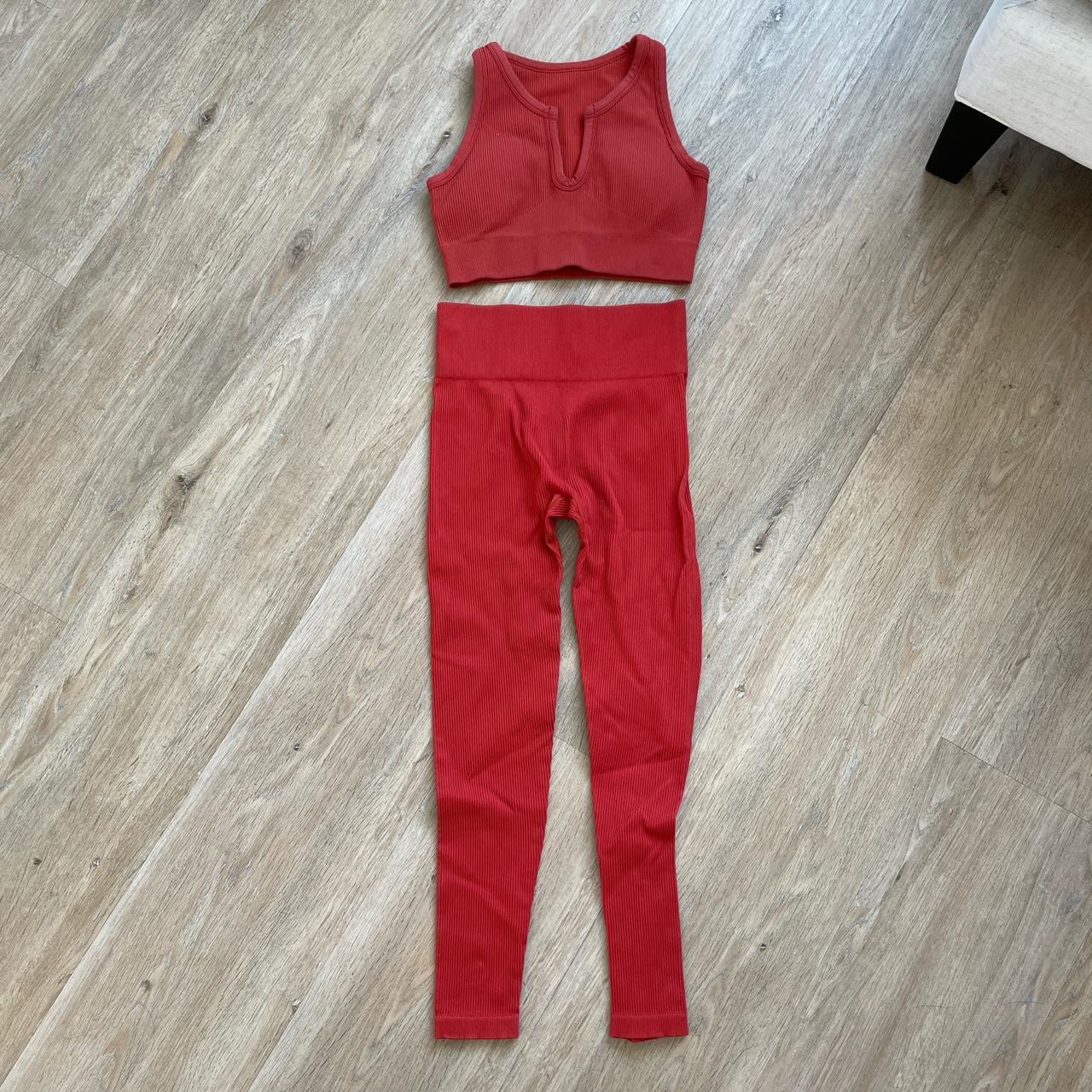 Ribbed orange red workout set Looks red in the pic... - Depop