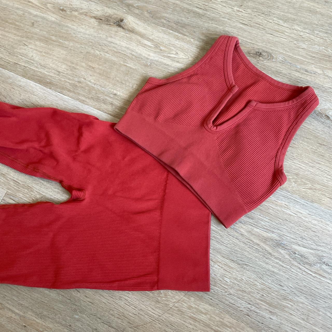 Ribbed orange red workout set Looks red in the pic... - Depop