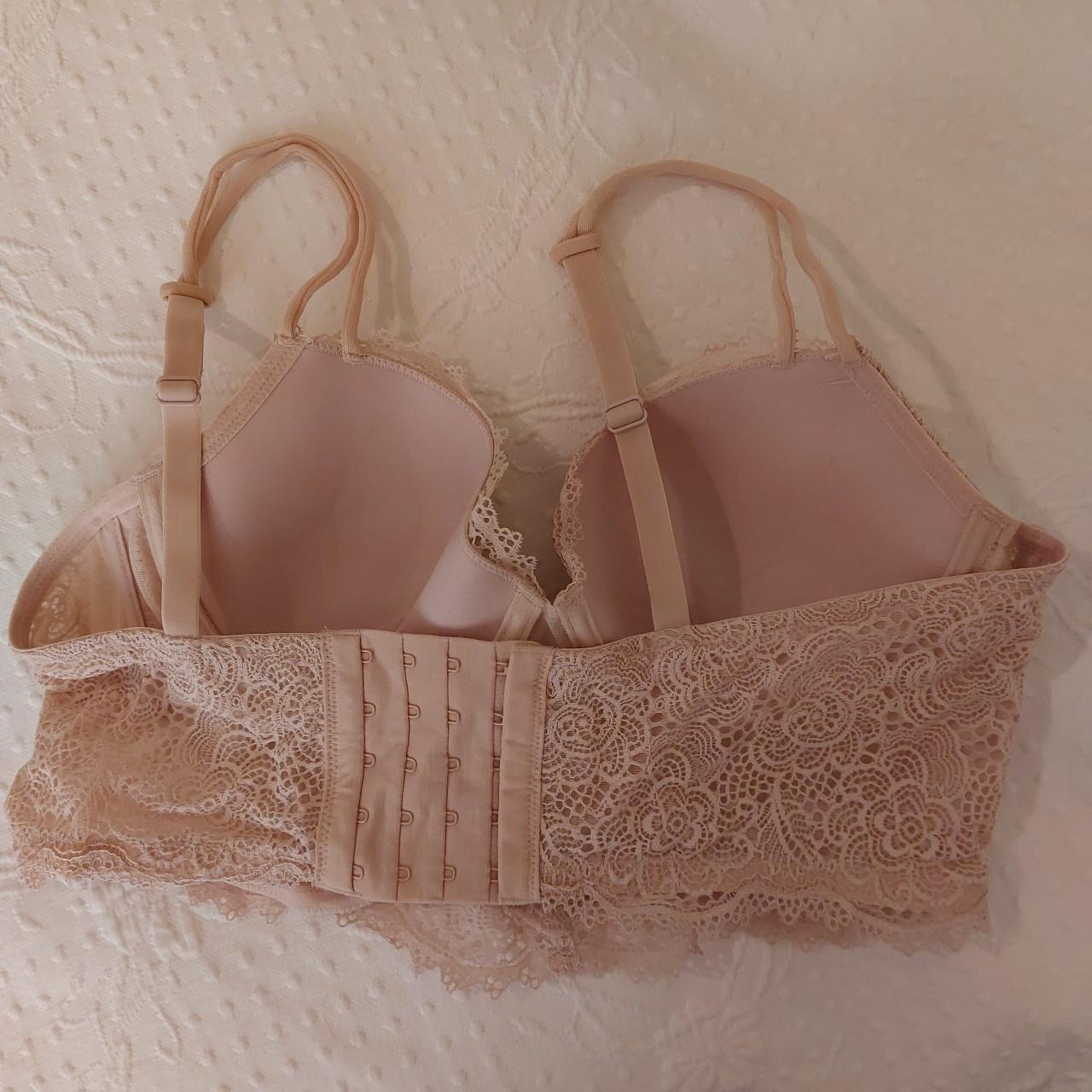 Playful Promises Women's Pink and Tan Bra | Depop