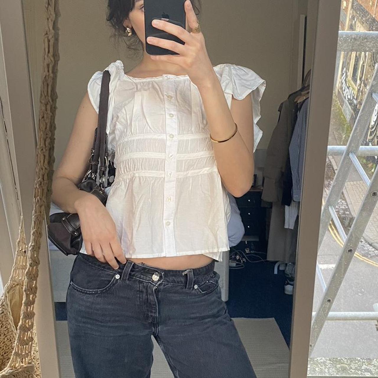 White Frilly Top Blouse Milkmaid Style So Cute Depop