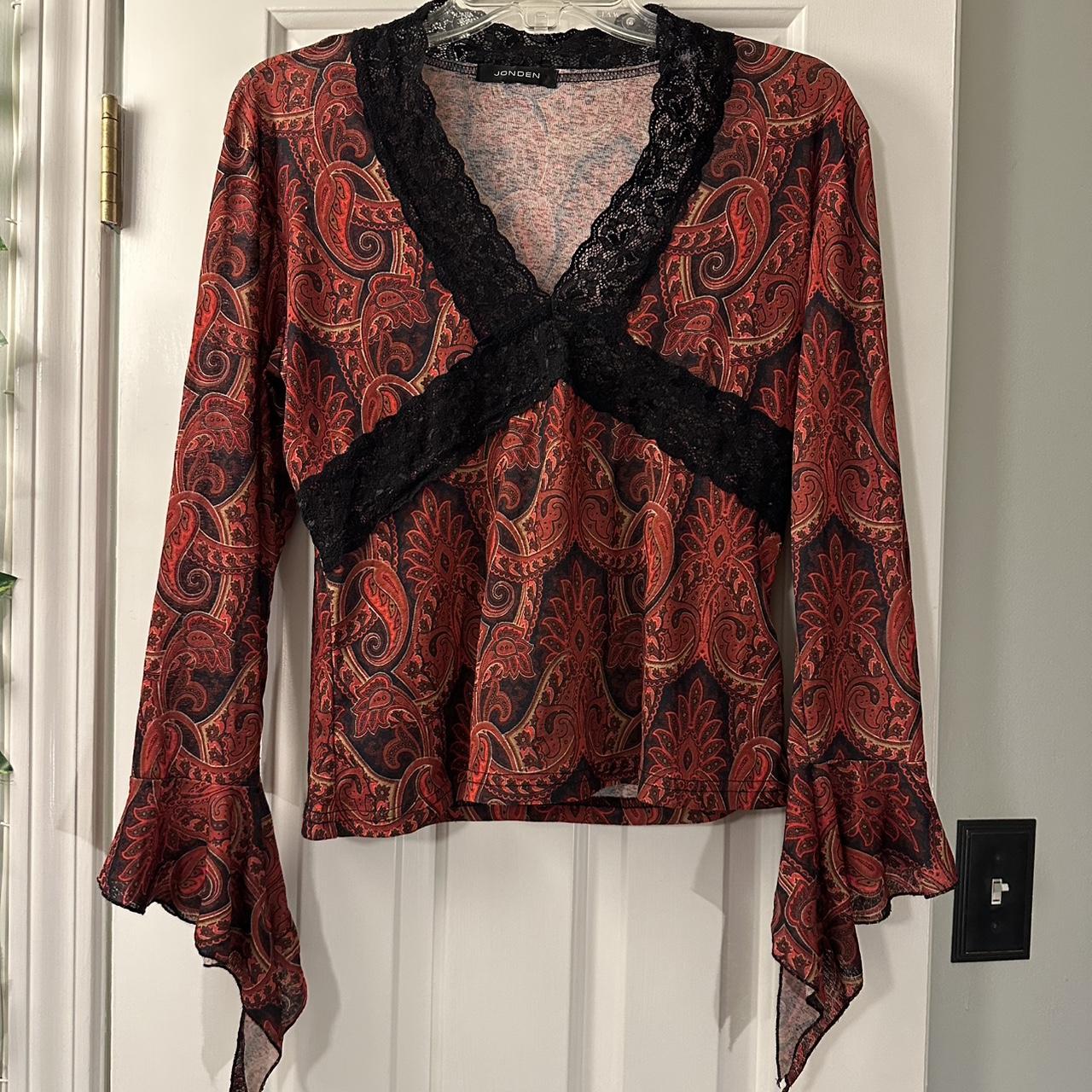 Perfect y2k ruffle bell sleeve top with lace detail... - Depop