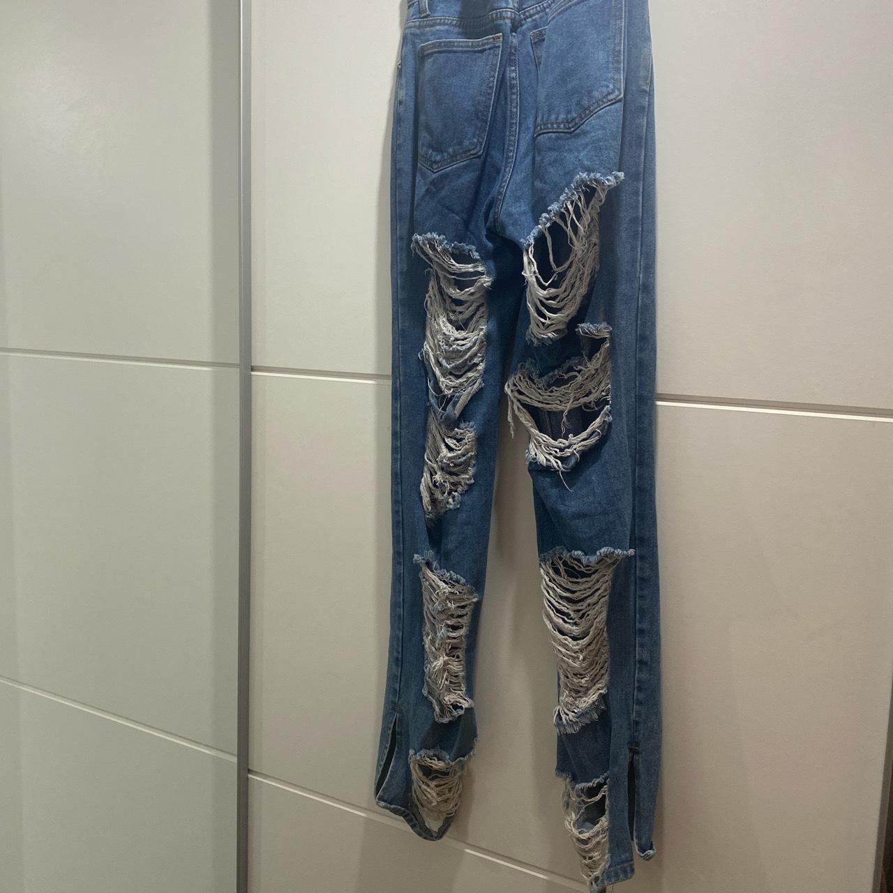 Ripped detail back split hem denim jeans. PLT Size... - Depop