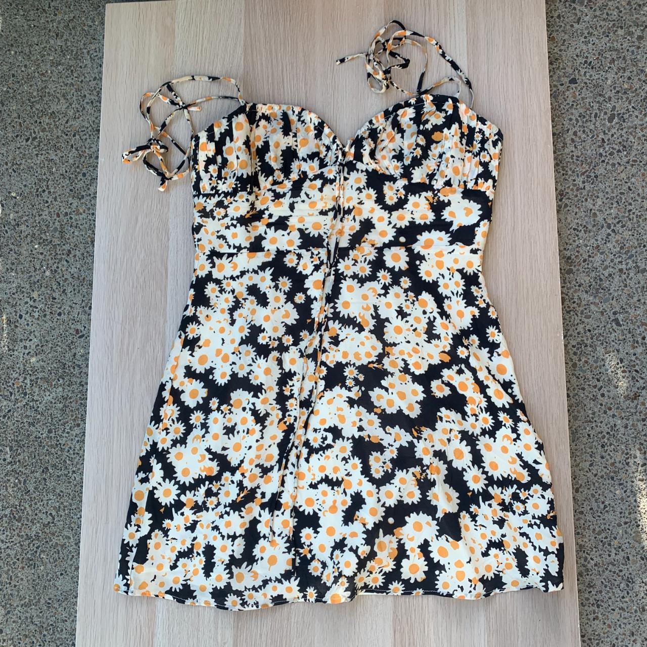 Navy & Yellow Daisy Realisation Par Silk Mini Dress... - Depop