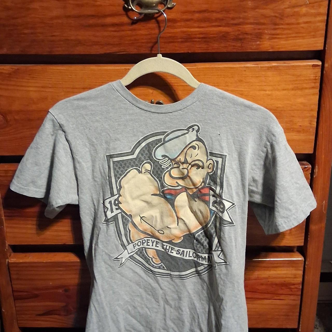 Grey Popeye the Sailor Man cotton tee... | Depop