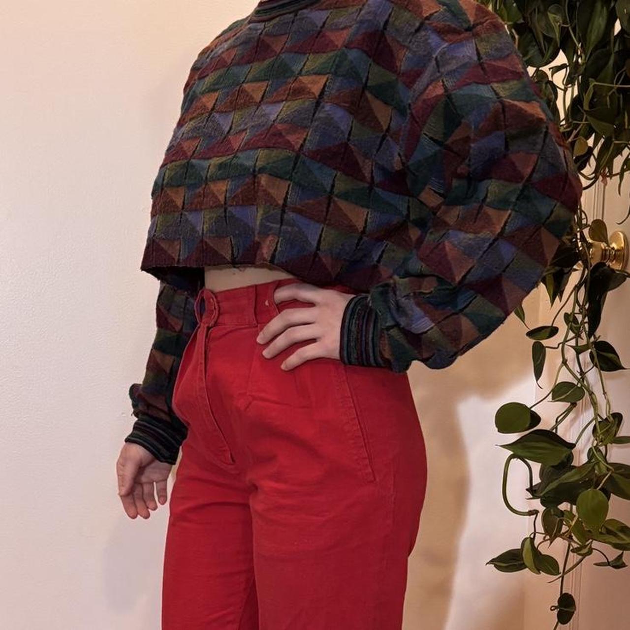 80s cropped vintage geometric pattern sweater Raw... - Depop