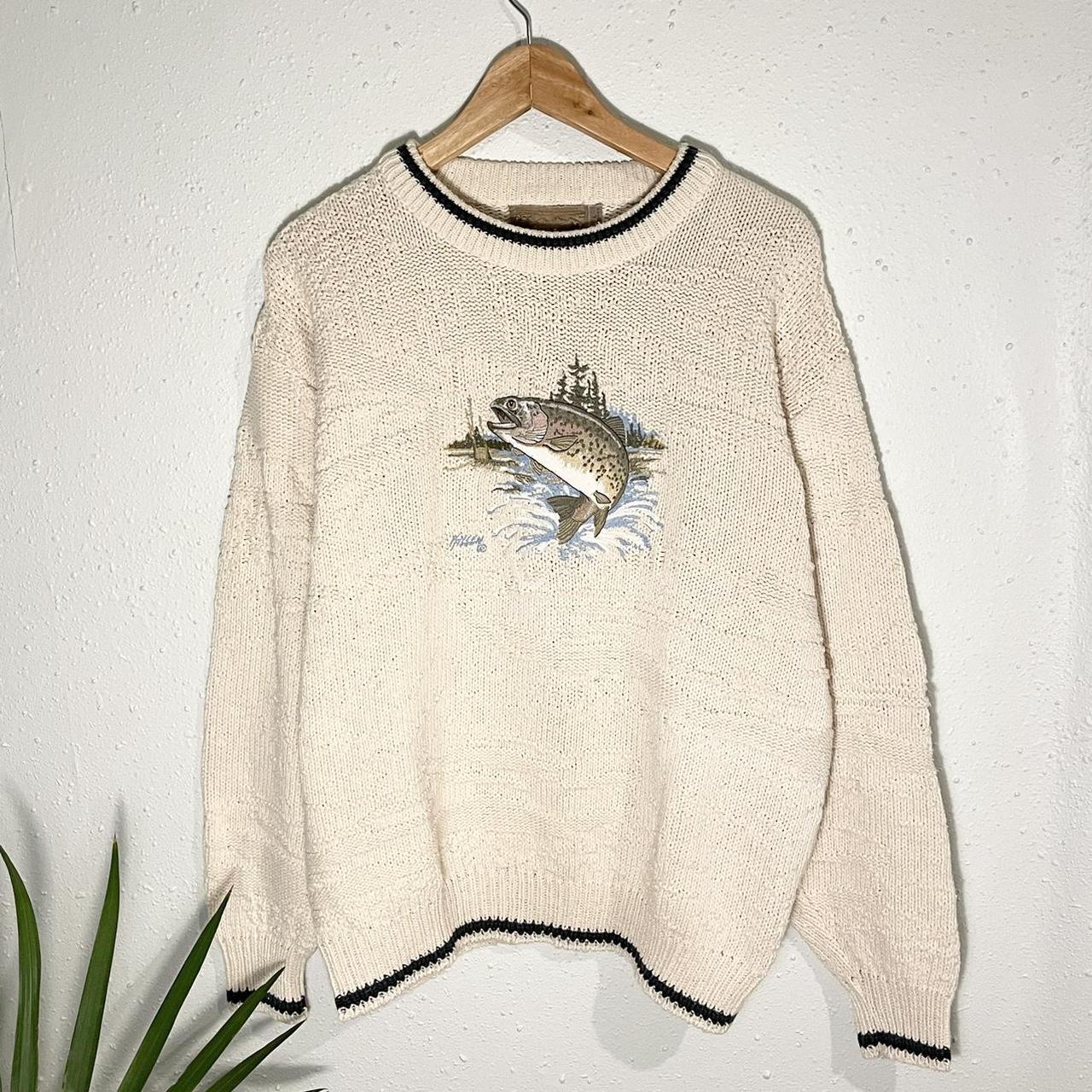 Vintage Fish Sweater 🐟 • Size adult L • In good... - Depop